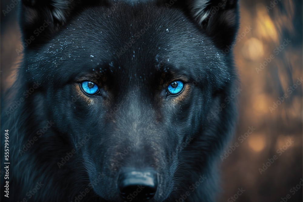 Black wolf with blue eyes, beautiful wild animal Stock Illustration ...