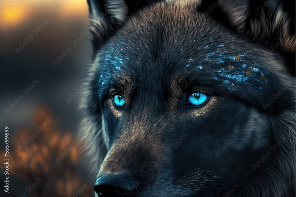 Black wolf with blue eyes, beautiful wild animal Stock Illustration ...