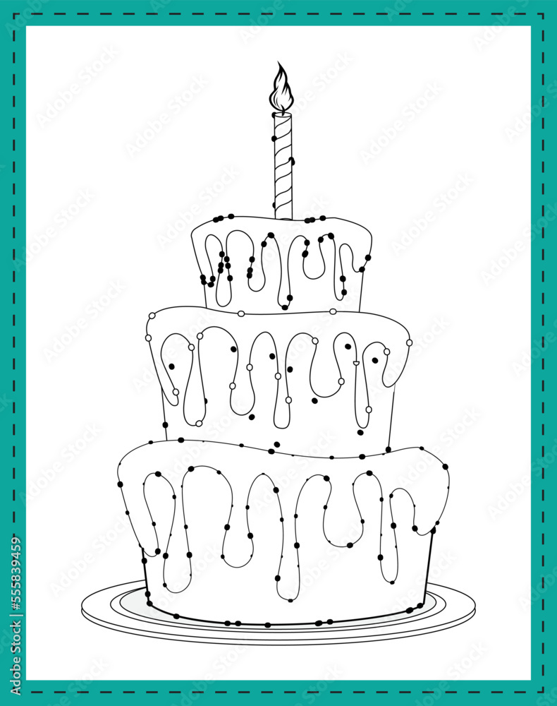 Hand drawn birthday cake coloring page Stock Vector | Adobe Stock