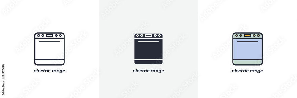 electric range icon. Line, solid and filled outline colorful version ...