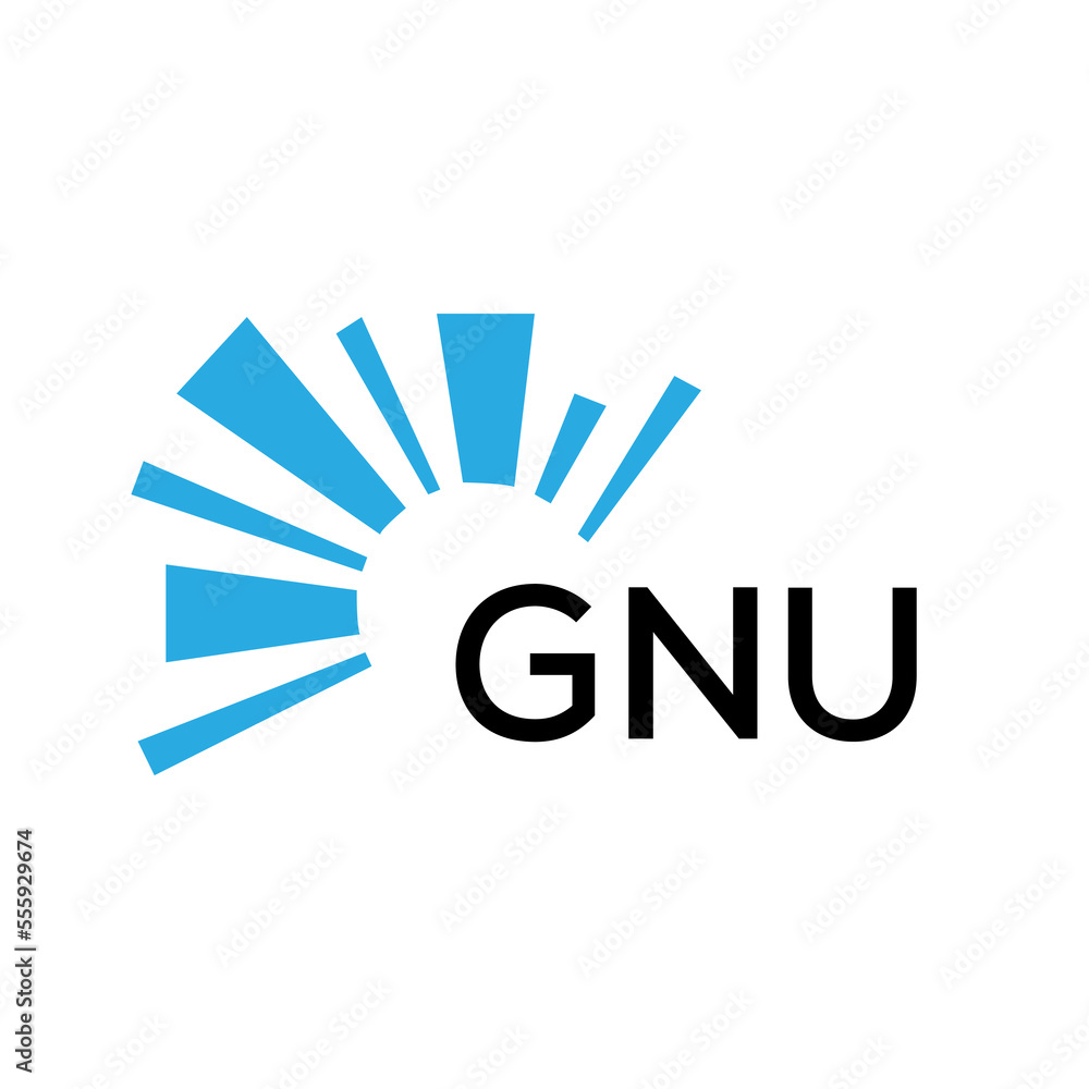 GNU letter logo. GNU blue image on white background and black letter ...