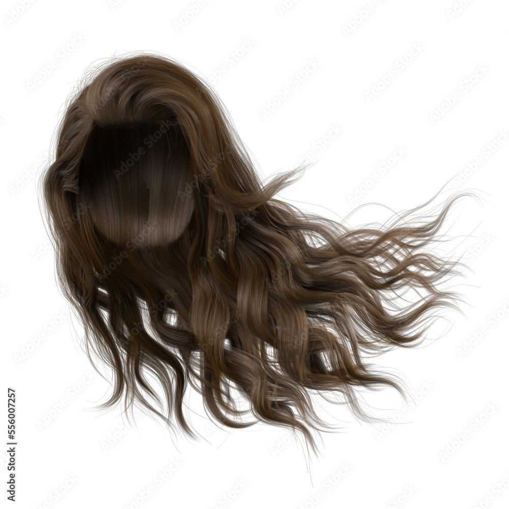 Windblown long wavy hair on isolated white background, 3D Illustration ...