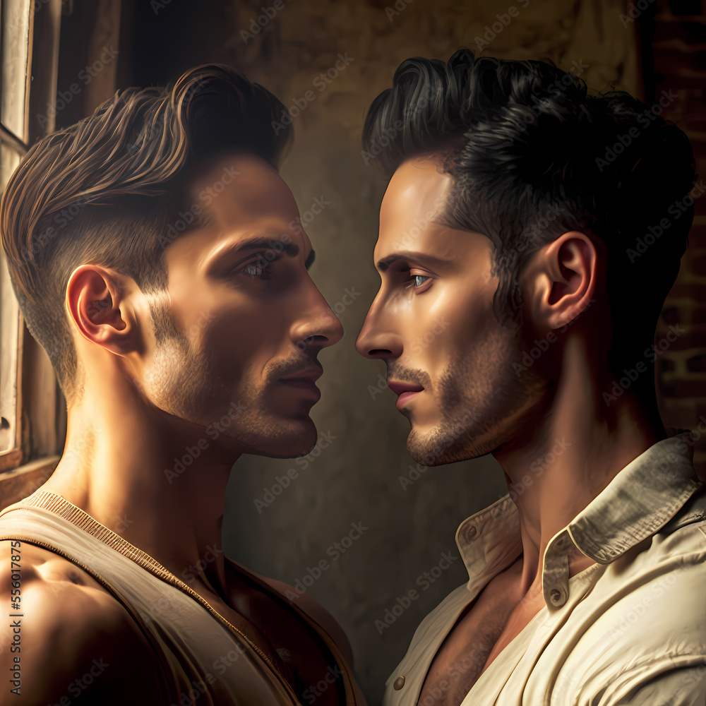 Attractive Young Gay Couple in their 20s - Holding Each Other Showing Love (AI, Not Real Models ...