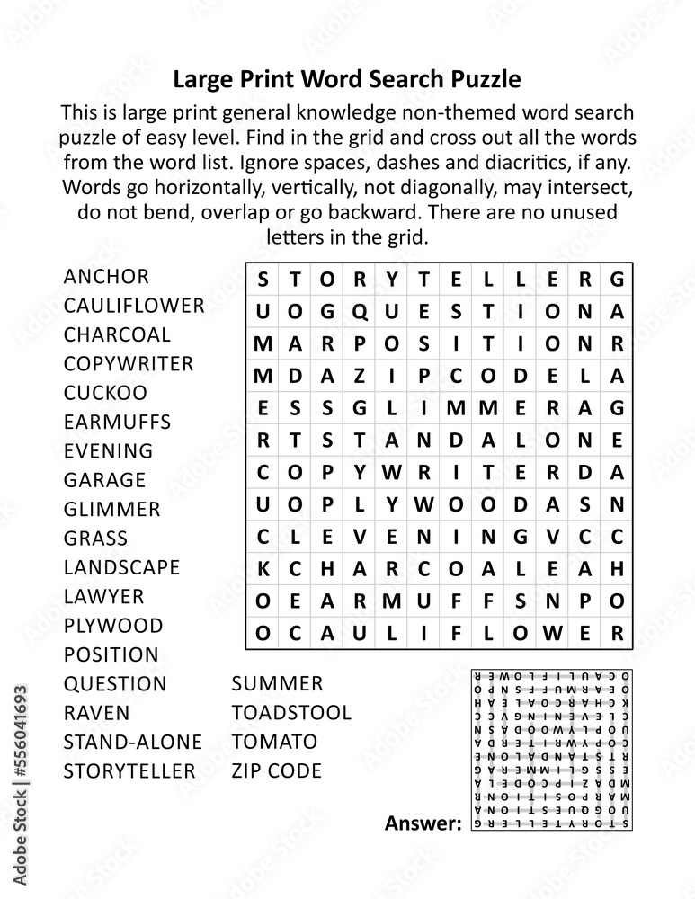 Large print general knowledge word search puzzle (words ANCHOR - ZIP ...