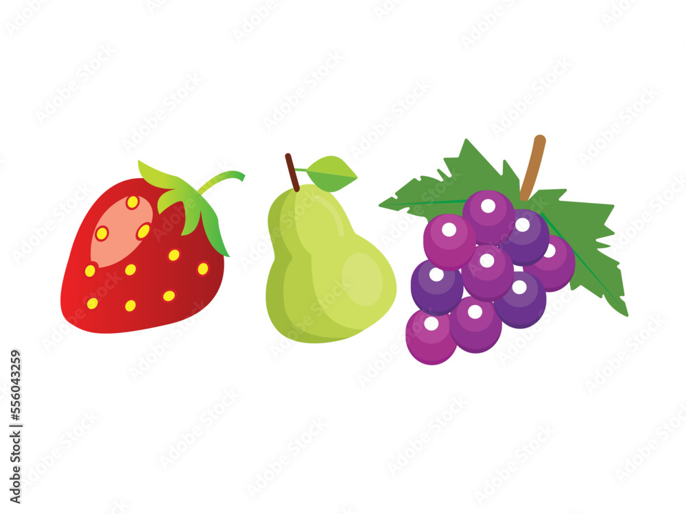 Cartoon fruits vector Clipart collection. Fruit icons isolated on white ...