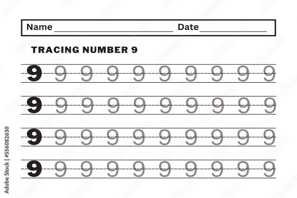 Стоковое векторное изображение «Writing practice number Nine printable ...