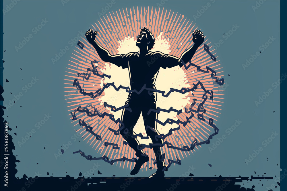 person breaking free from chains, representing the liberation from constraints and the power of ...