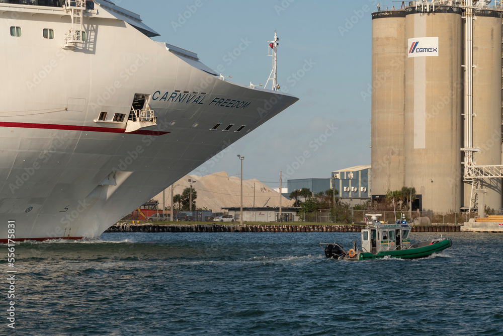Port Canaveral, Florida, USA. 2022. Cruise ship with sheriff escorting ...