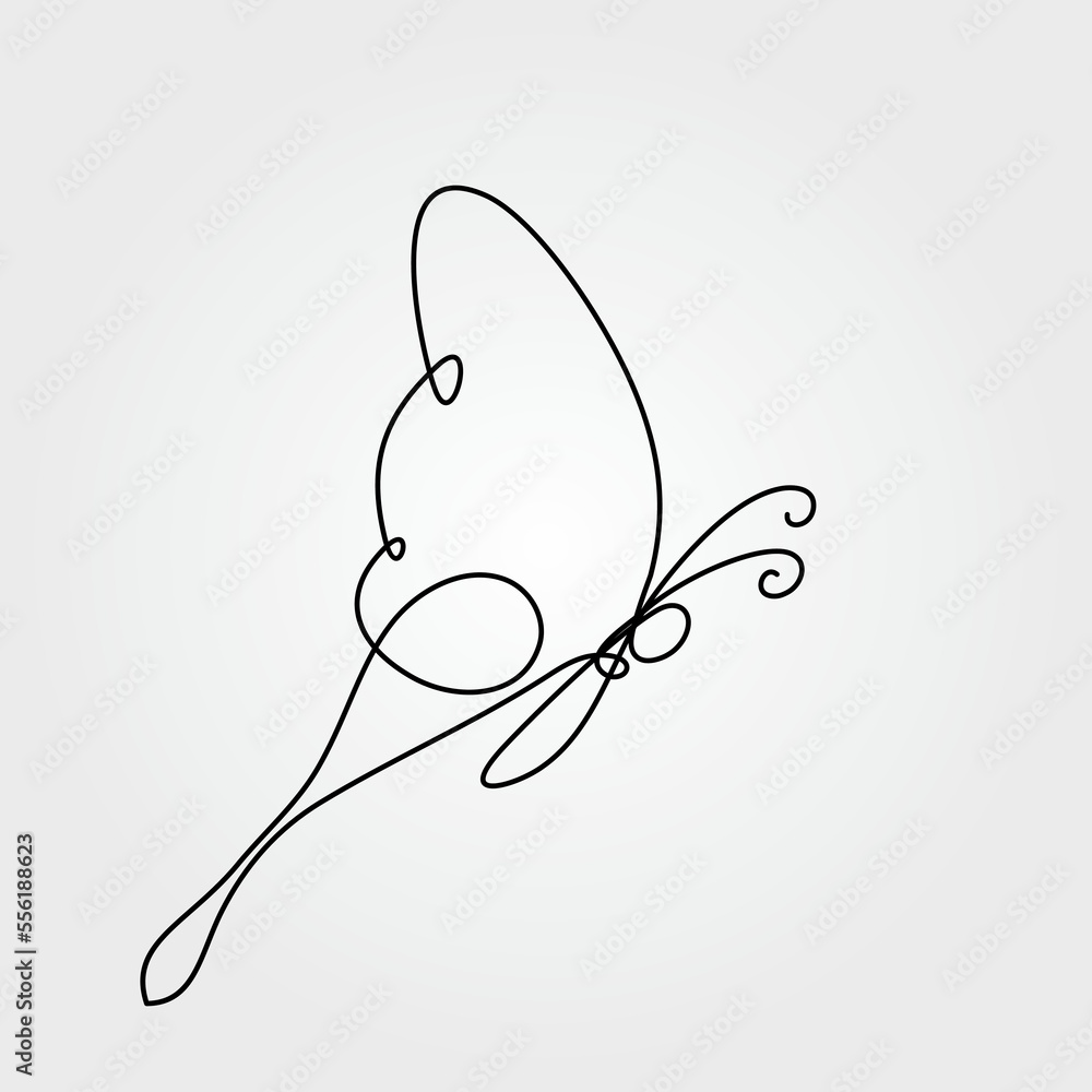 Butterfly Continuous Line Drawing. Black and white vector minimalist ...