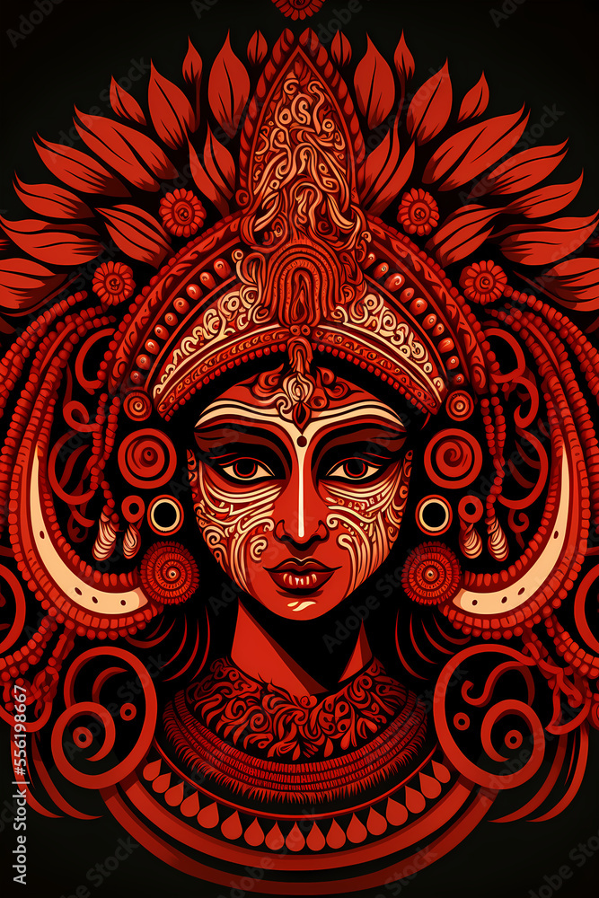 Theyyam, girl in mask, Kerala, vector illustration minimalist design ...