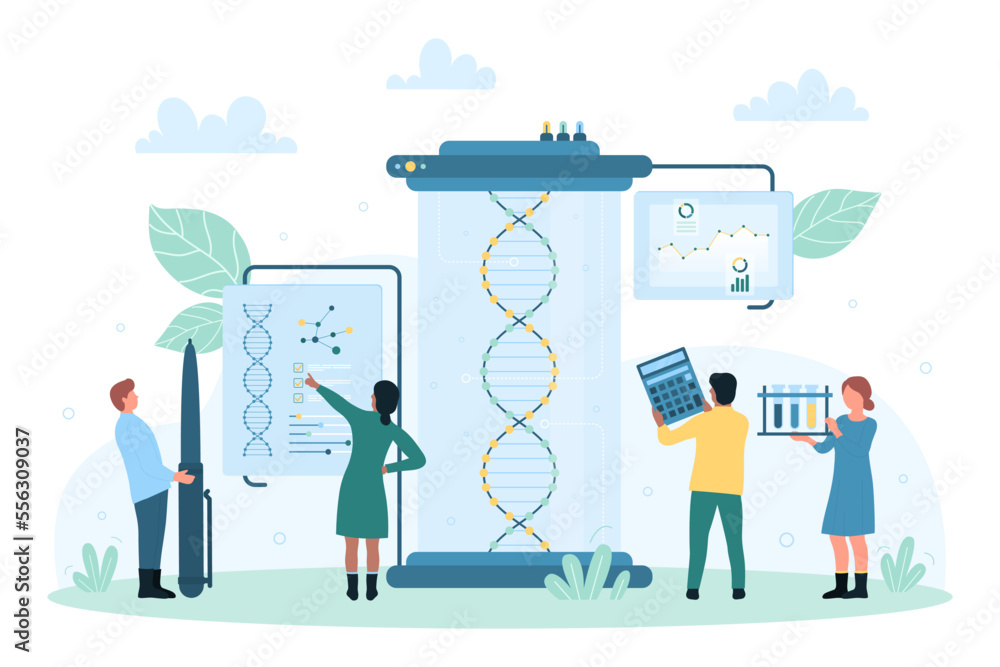 Vektor Genetic research in laboratory vector illustration. Cartoon tiny ...