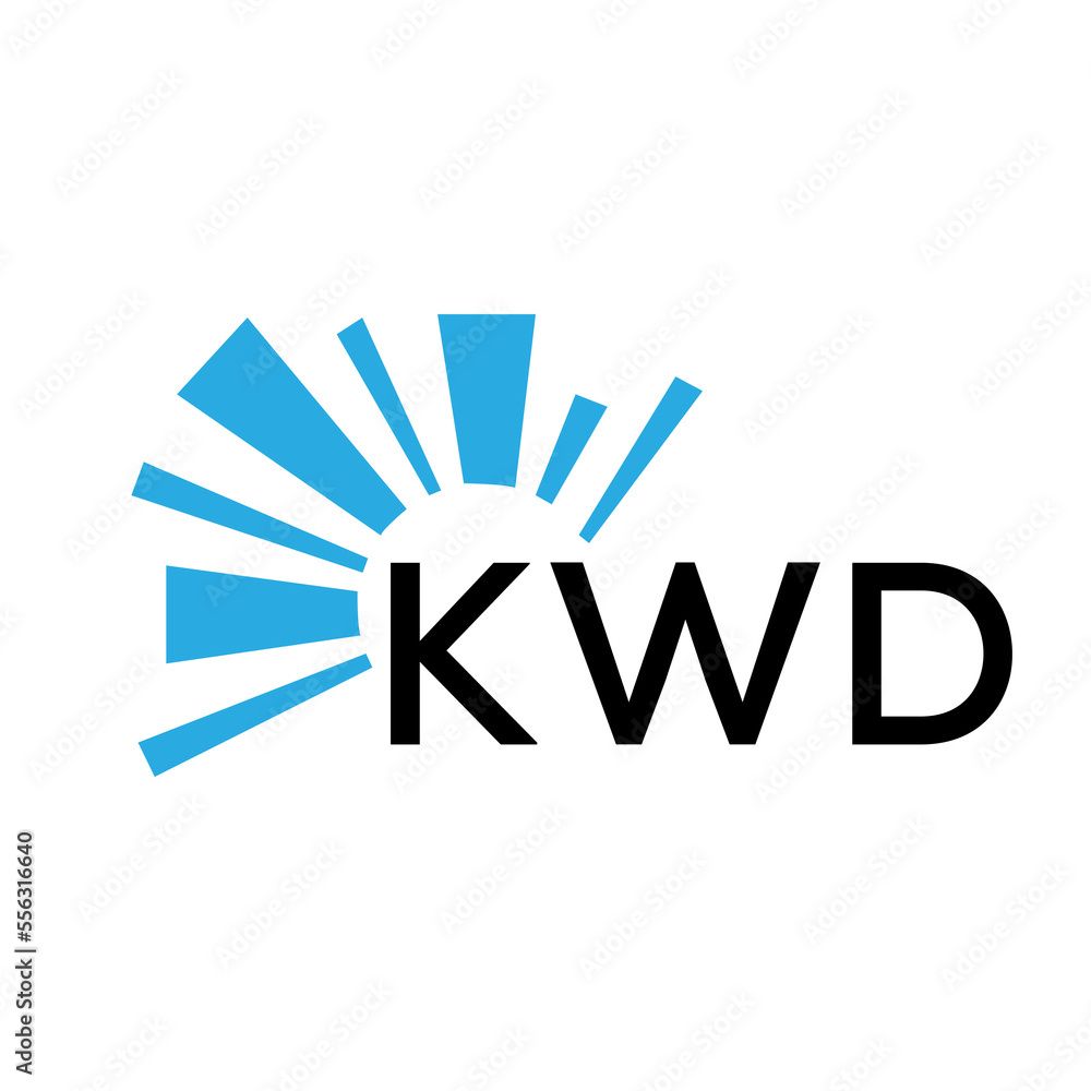 KWD letter logo. KWD blue image on white background and black letter ...