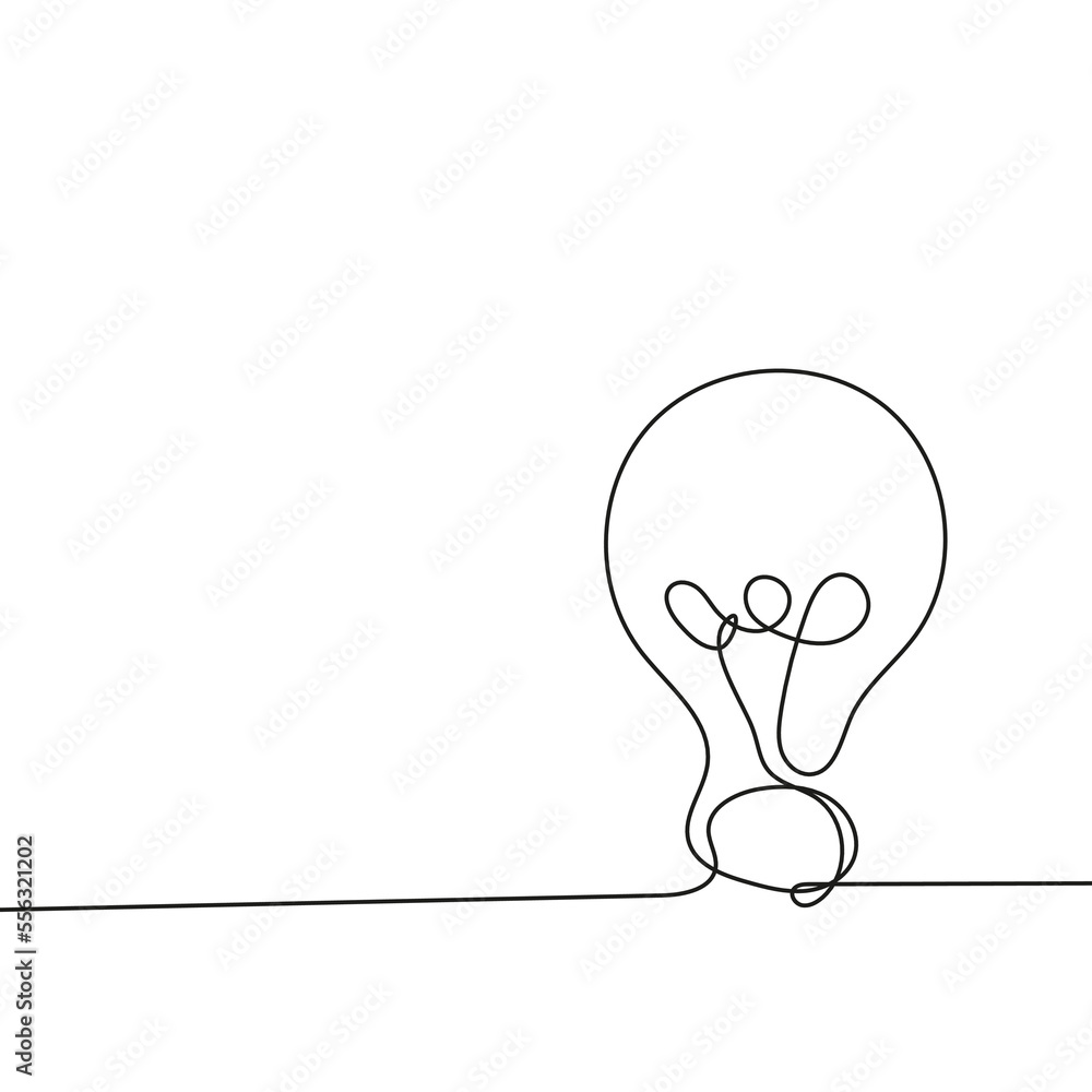 Vector electric light bulb icon in sketch style. Continuous line ...
