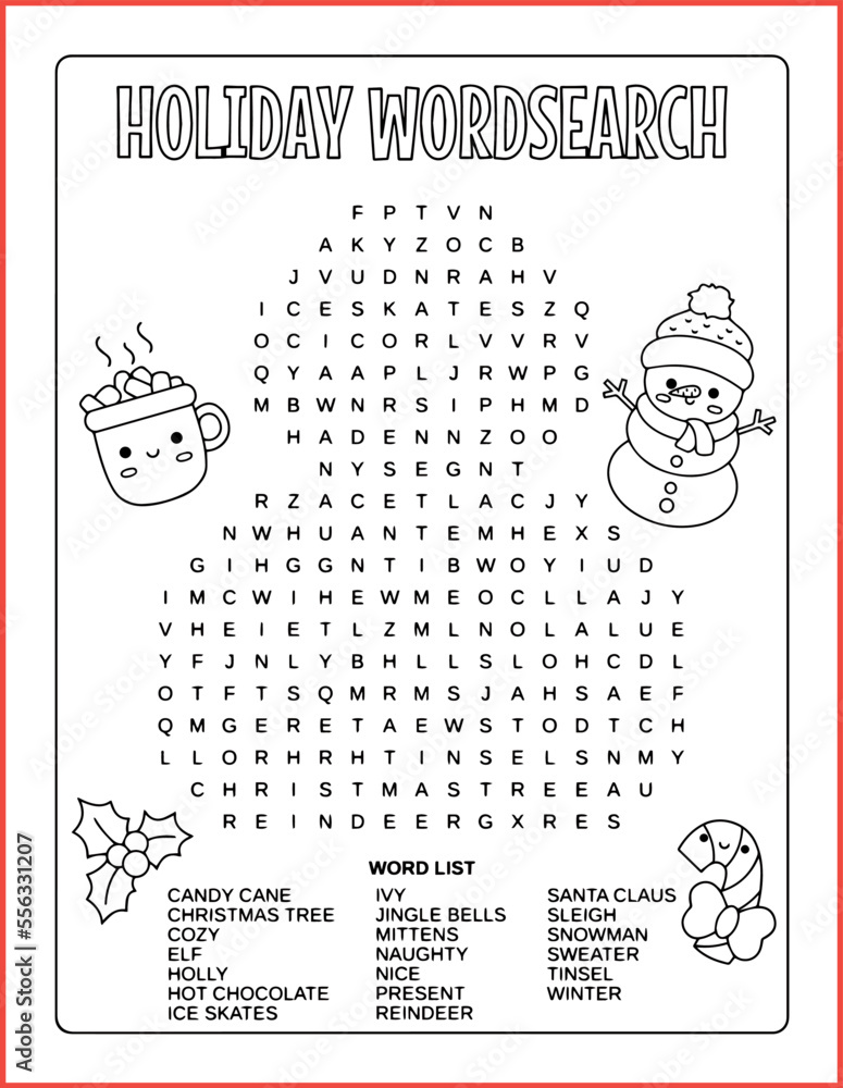 Holiday word search puzzle, Christmas word puzzle. Christmas activity ...
