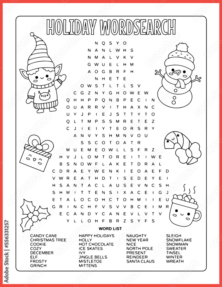 Holiday word search puzzle, Christmas word puzzle. Christmas activity ...