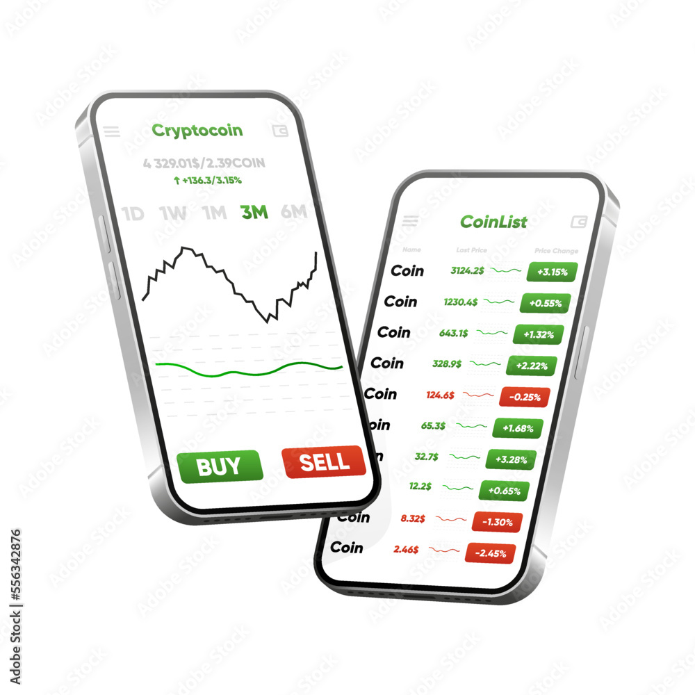 Trading candlestick chart app mockup. Stock exchange market graph ...