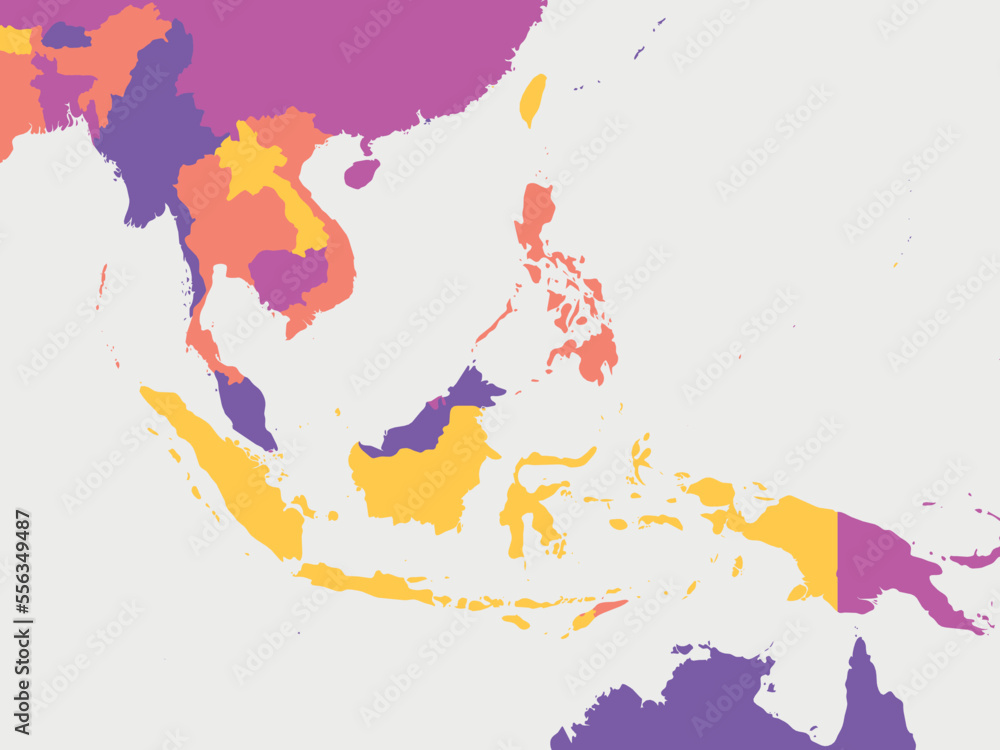 Southeast Asia blank map. High detailed political map of southeastern ...