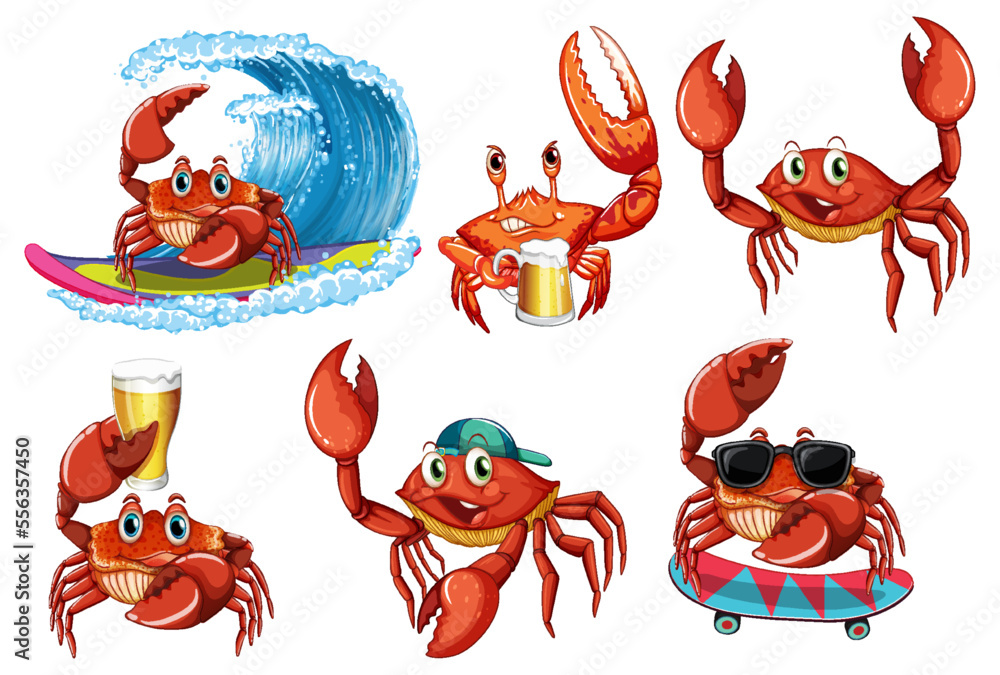 Cute crabs cartoon character set Stock Vector | Adobe Stock
