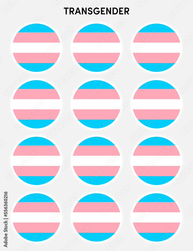 Set of pride flags, transgender flags in the shape of a circle. Circle ...