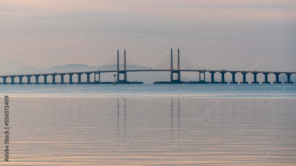 Suspension bridge with clear sky. Penang bridge in Penang, Malaysia ...