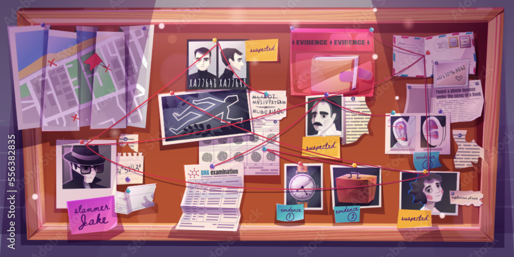 Vector de Stock Detective board for crime investigation with evidence ...