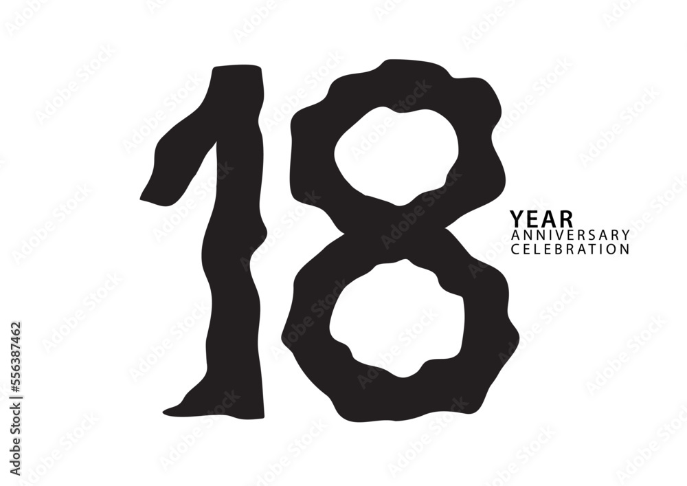18 year anniversary celebration black color logotype vector, 18 number ...
