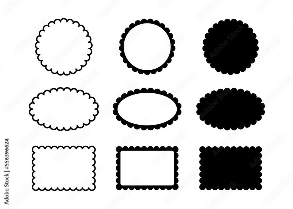 Circle and square scalloped frames set. Scalloped edge rectangle and ...