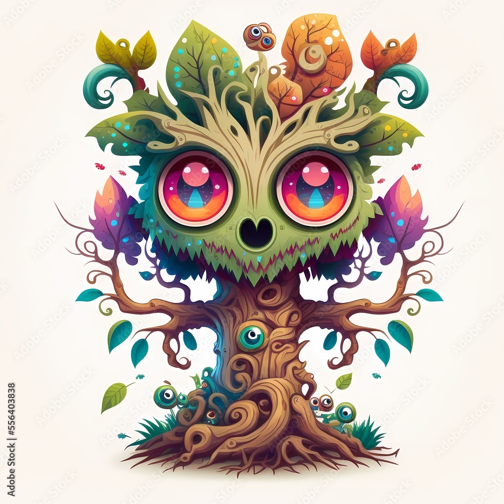 Cartoon Fantasy Tree Forest Monster Standing,Wood Body Painting and ...