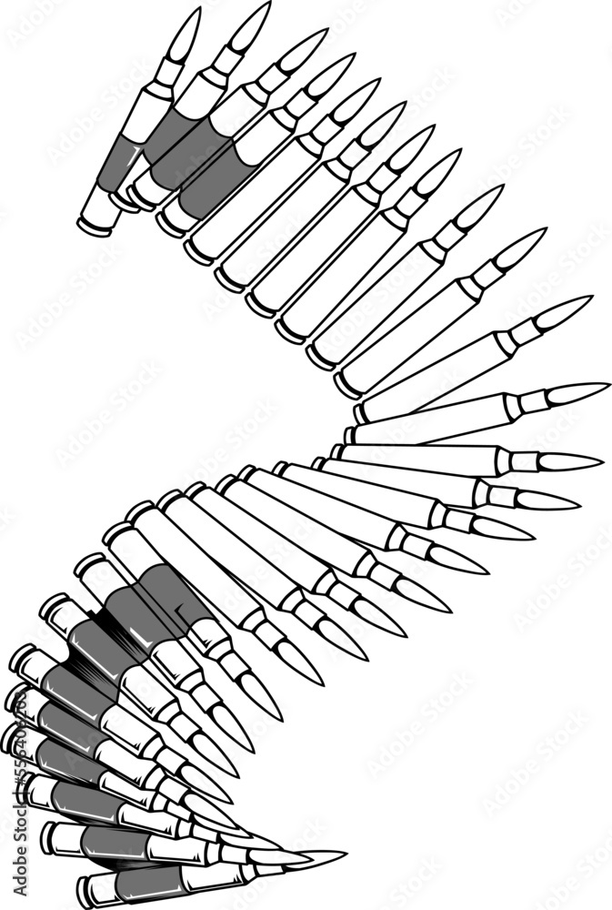 Cartridges in a machine-gun belt. Bandolier with cartridge isolated on ...