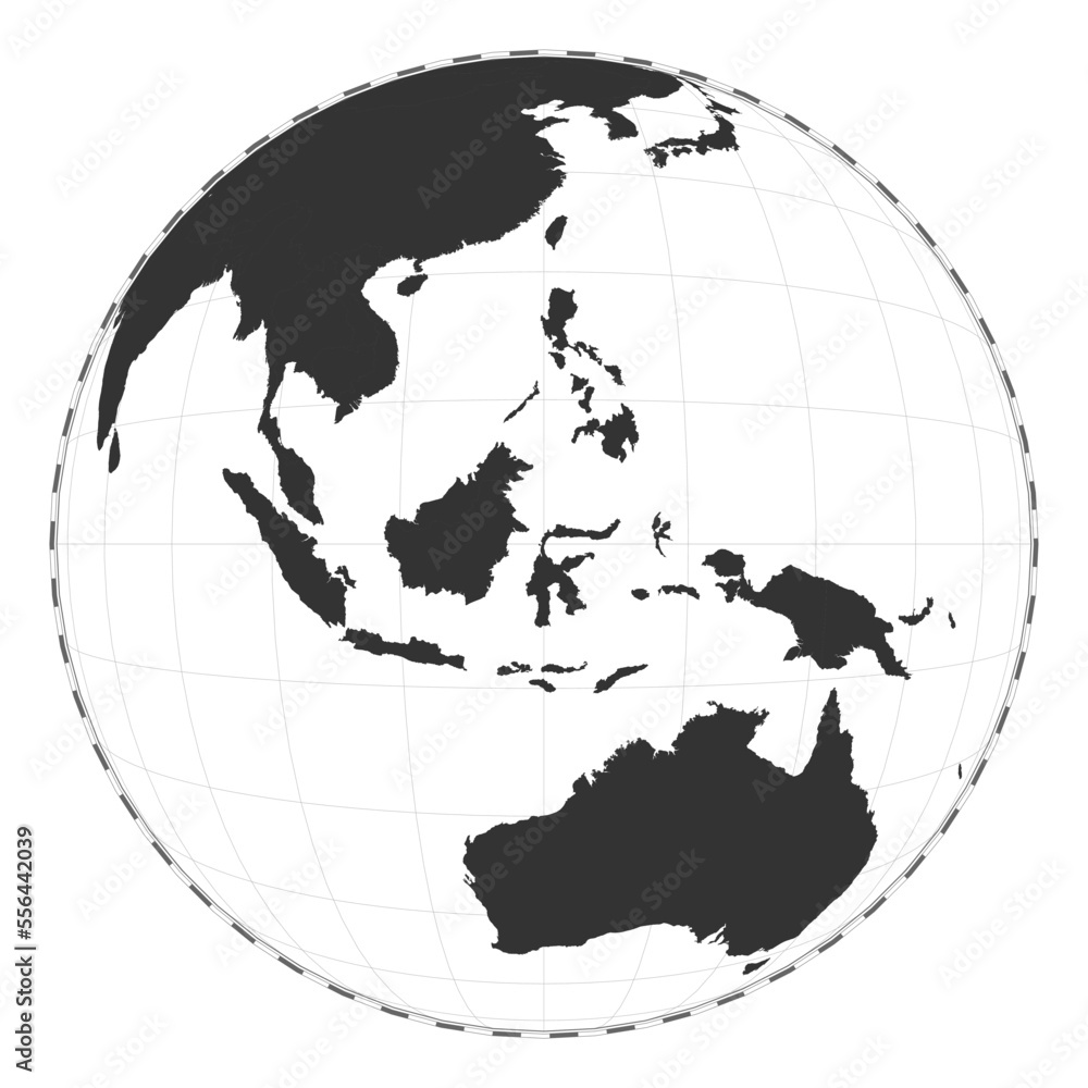 Vector world map in a satellite tilted perspective projection. Features ...