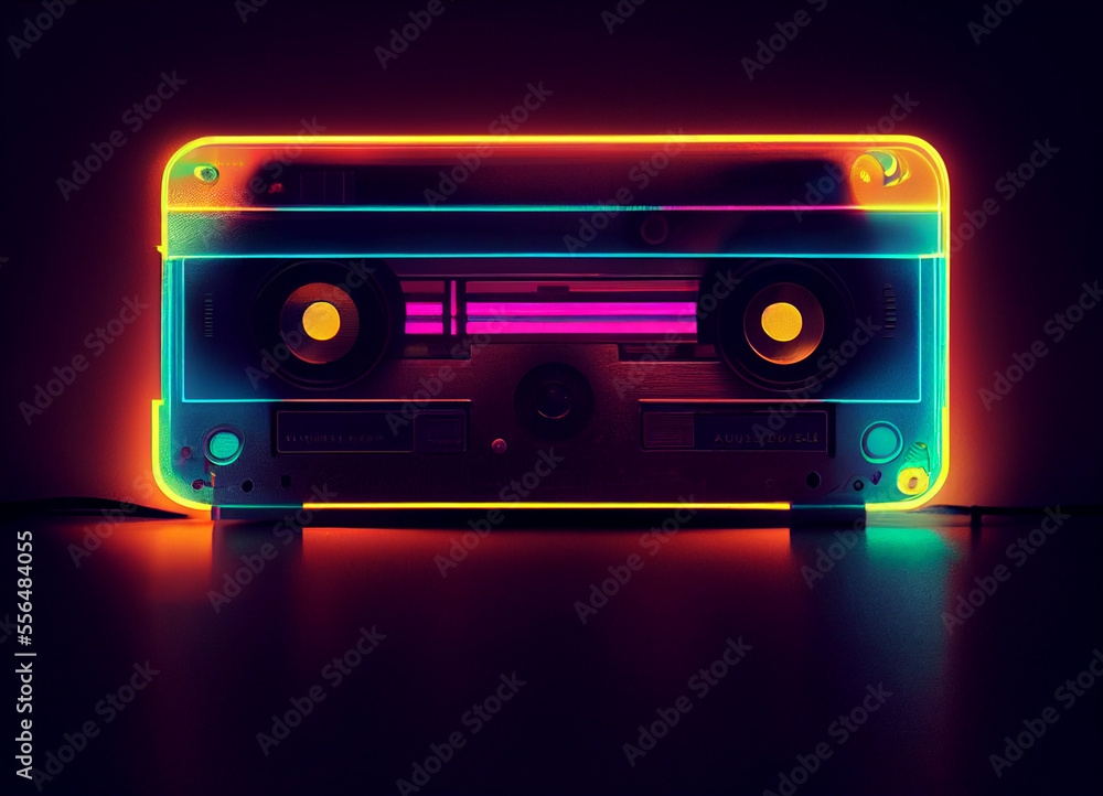 Beautiful Audio cassette tape in neon light.Minimalism retro style ...