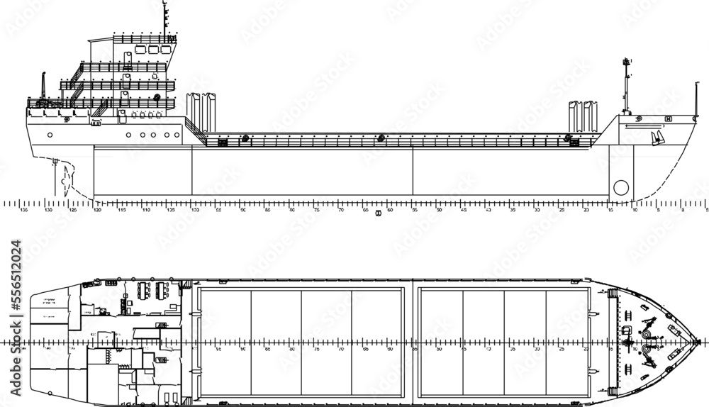 sketch vector black and white illustration of a large cargo ship Stock ...
