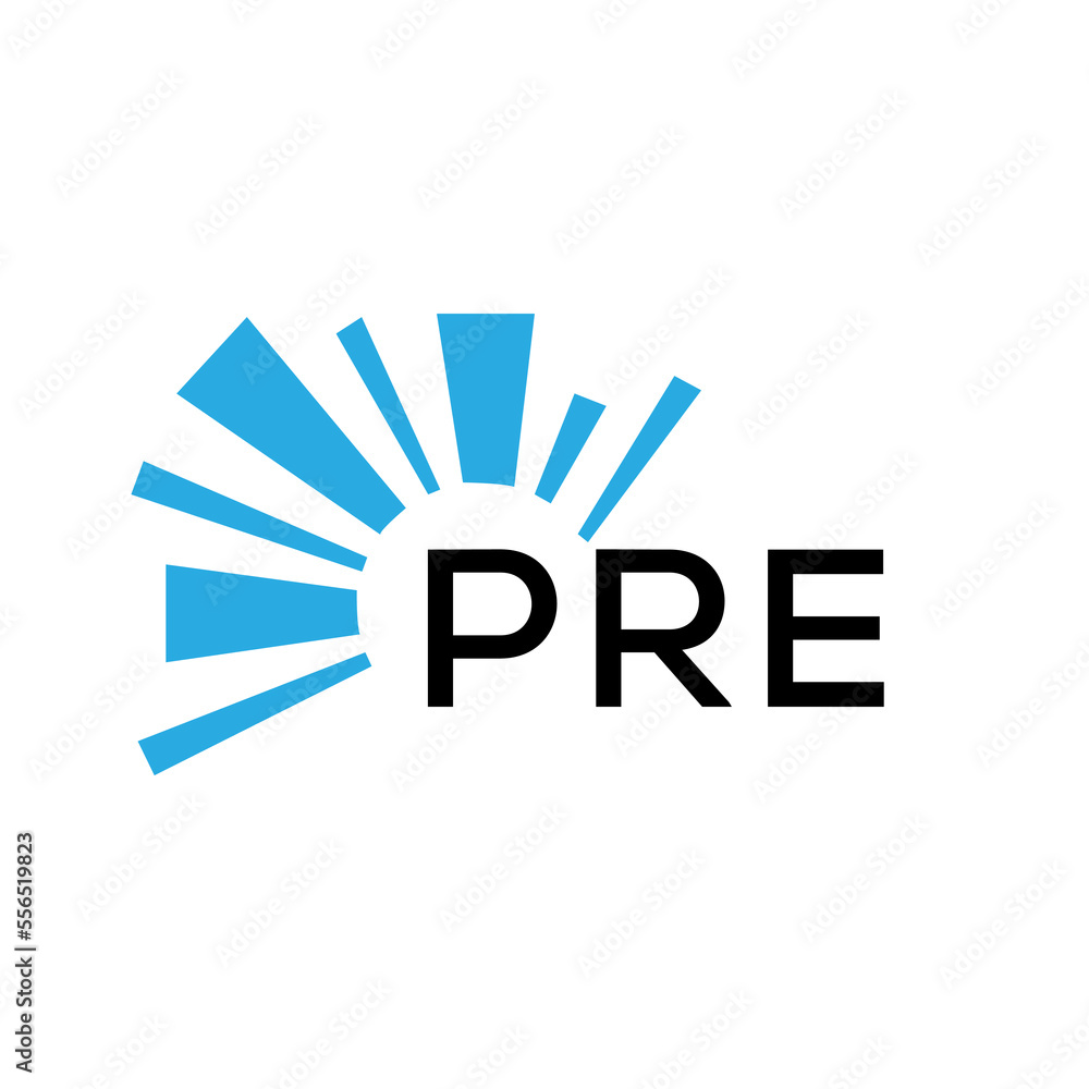 PRE letter logo. PRE blue image on white background and black letter ...