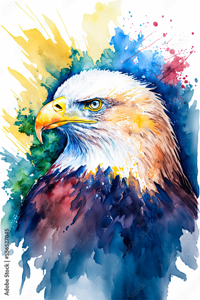 Bald eagle watercolor painting. Generative AI Stock Illustration ...
