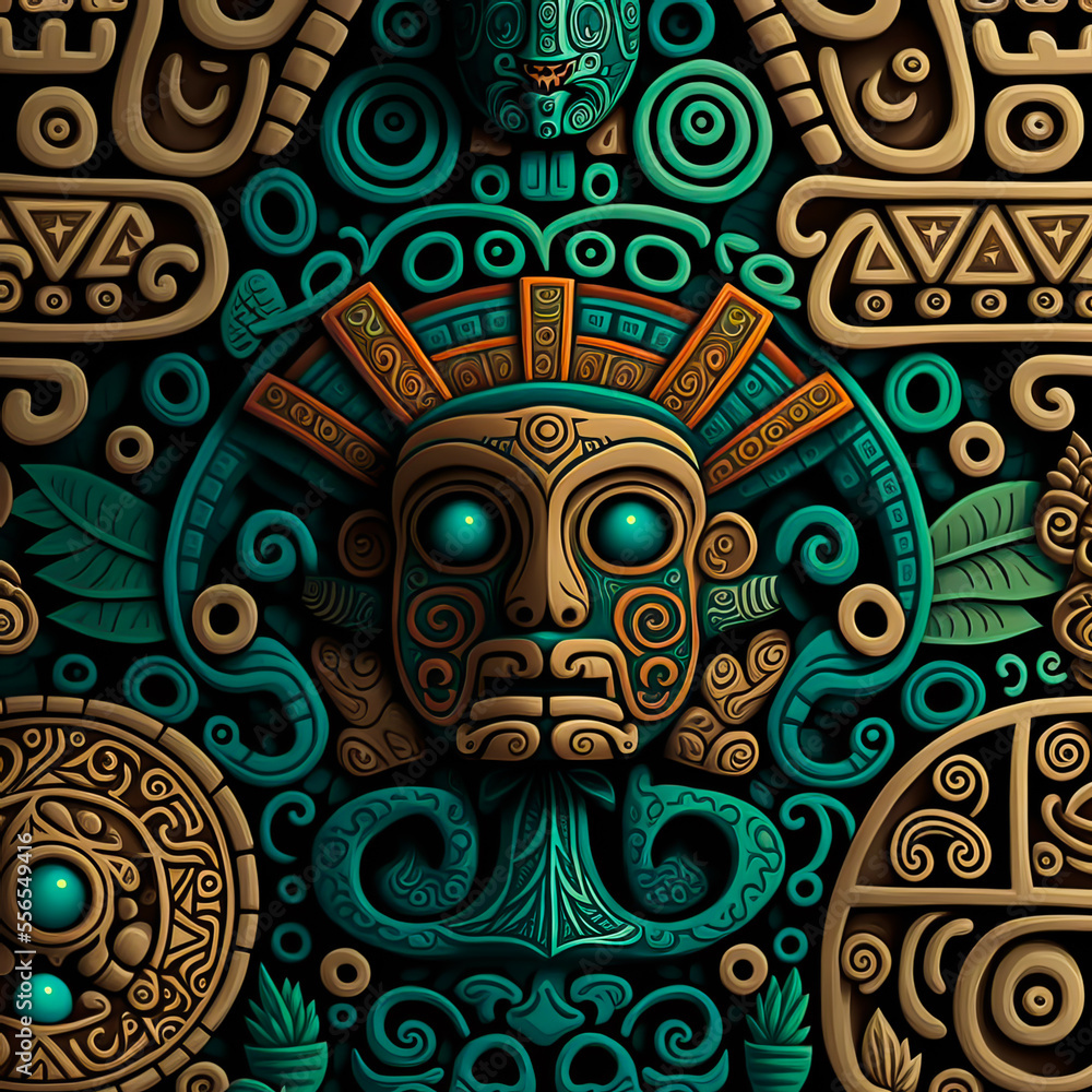 Stone maya texture. Ancien mayan background with face in the middle ...