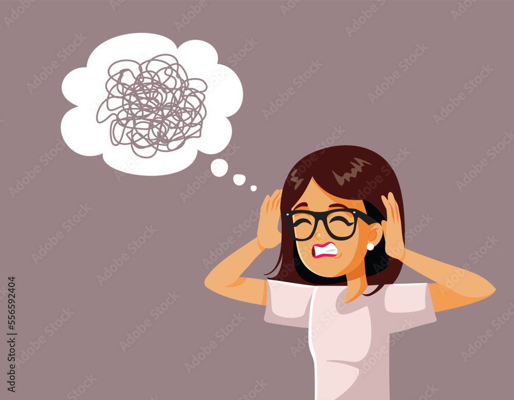 Stressed Woman Feeling Puzzled and Confused Vector Cartoon Illustration ...