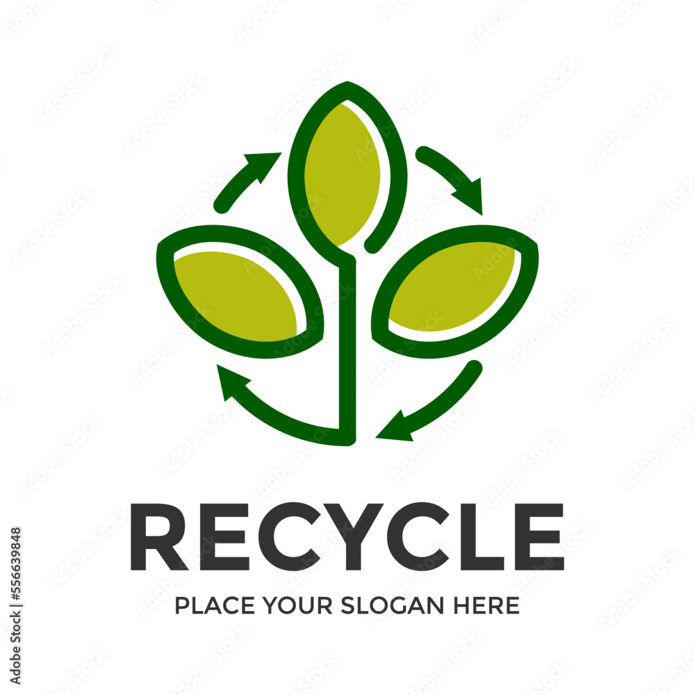 Recycle leaf vector logo template. This design use arrow and rotation ...