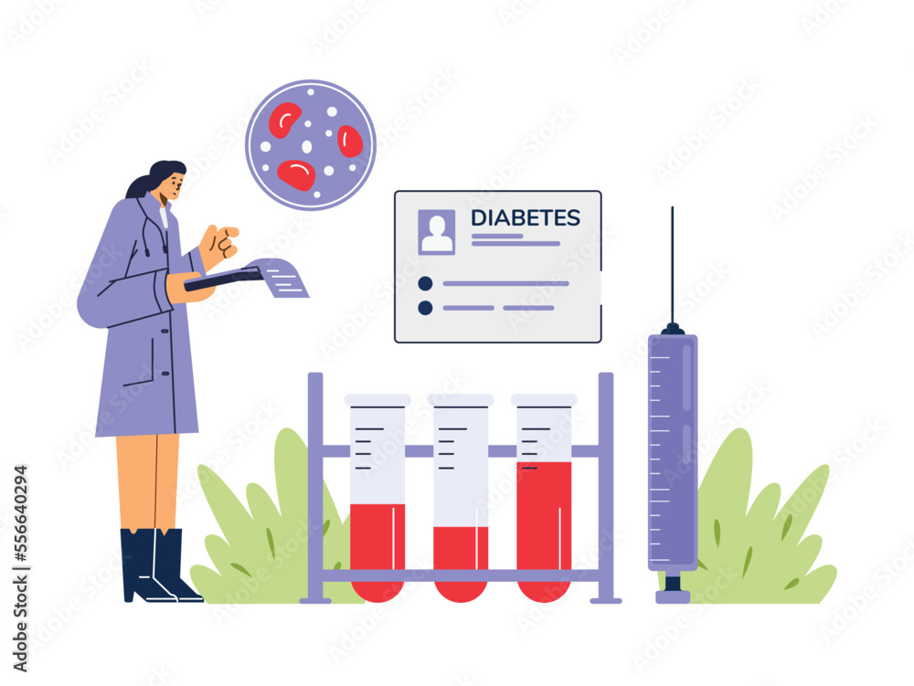 Blood glucose test for diabetics flat cartoon vector illustration ...