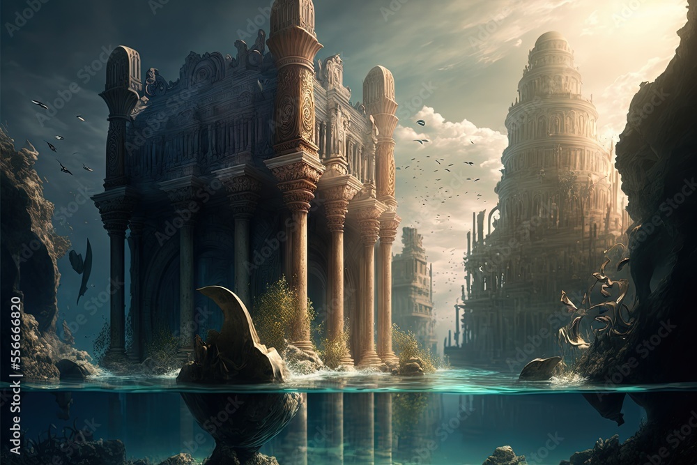 The lost city of Atlantis, ancient city, beautiful architecture of a ...