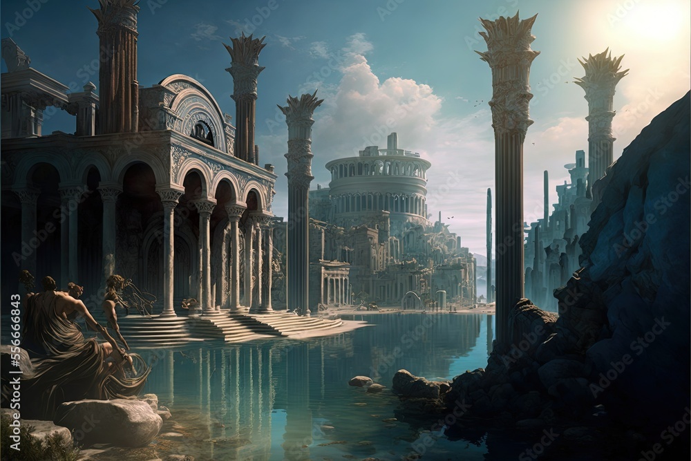 The lost city of Atlantis, ancient city, beautiful architecture of a ...