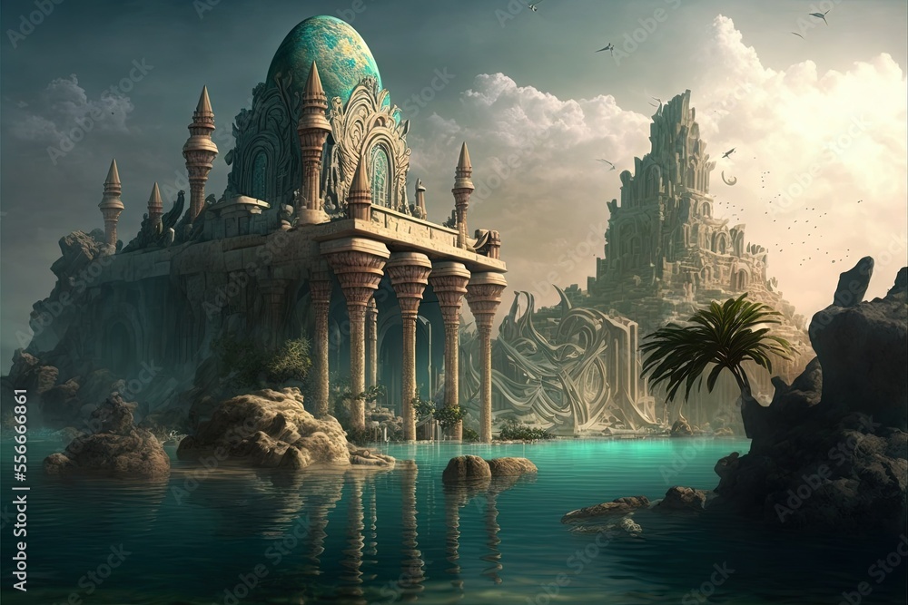 The lost city of Atlantis, ancient city, beautiful architecture of a ...