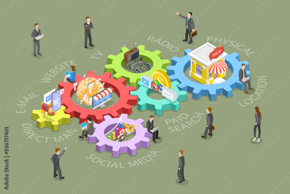 3D Isometric Flat Vector Conceptual Illustration of Omnichannel, Communication Channels Between ...