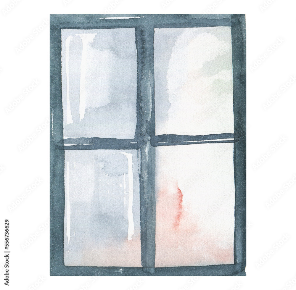 Watercolor window clipart. Digital png illustration. Stock Illustration ...
