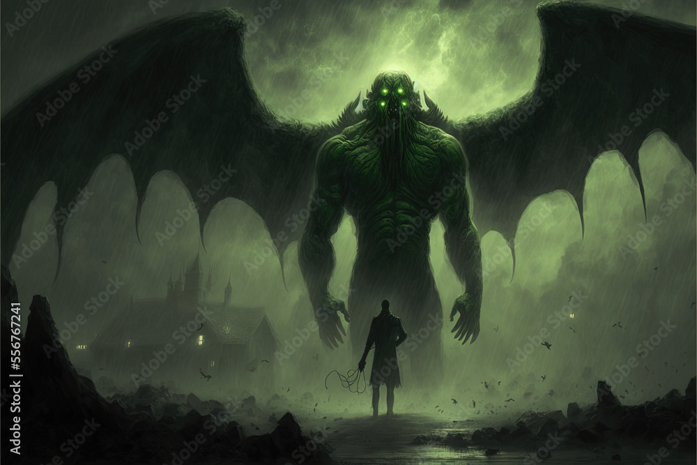 Scary Lovecraftian monster Cthulhu concept art illustration, Stock ...