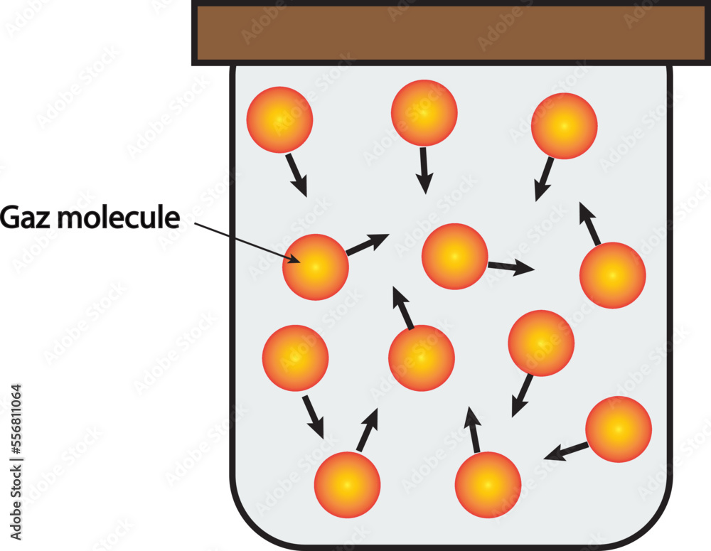 The concept of the kinetic theory of gases. Red gas molecules moving at ...