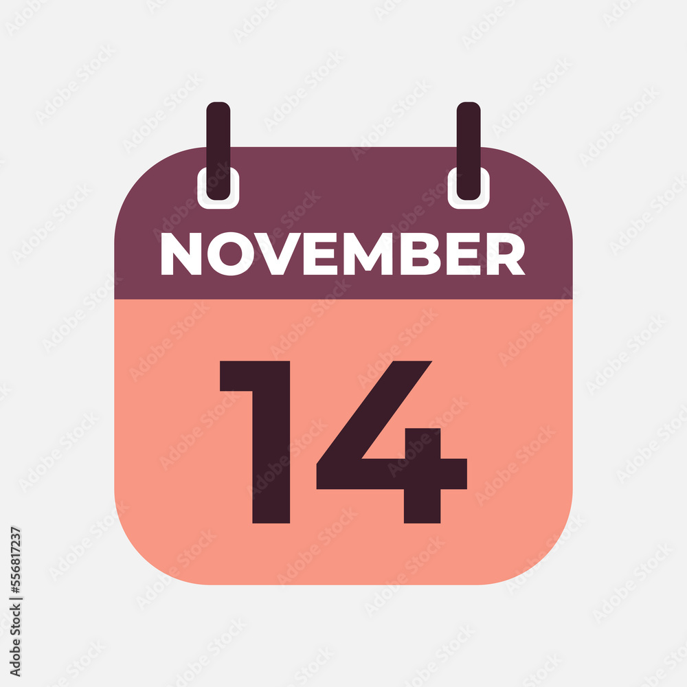 November 14 flat daily spiral calendar icon date vector image in ...