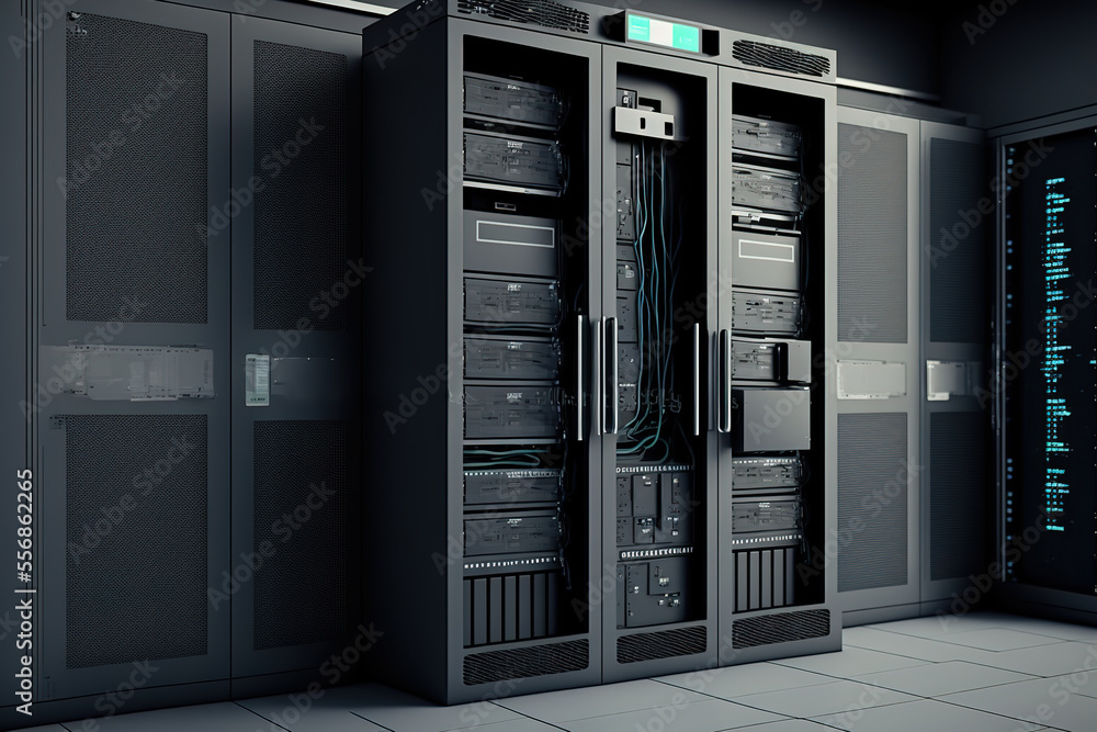 Ilustración de Stock Shot of Corridor in Working Data Center Full of ...