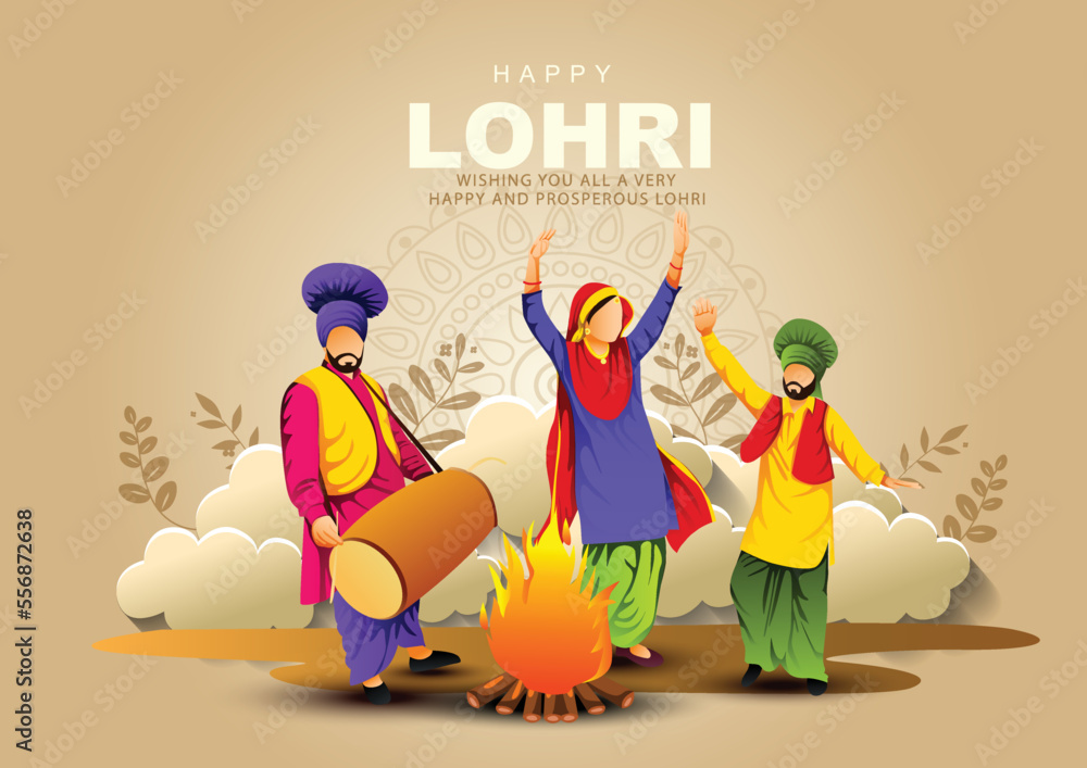 Happy Lohri festival of Punjab India background. group of people ...