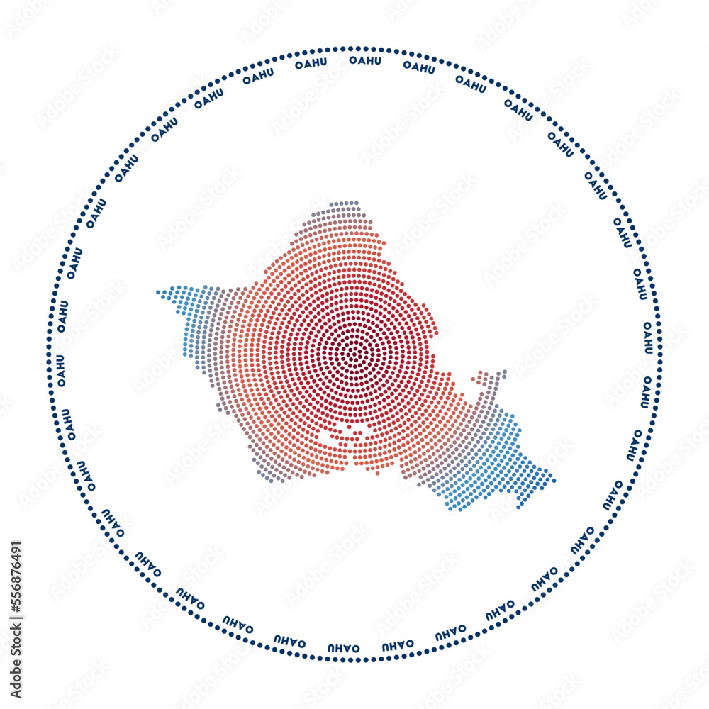 Oahu round logo. Digital style shape of Oahu in a dotted circle with ...