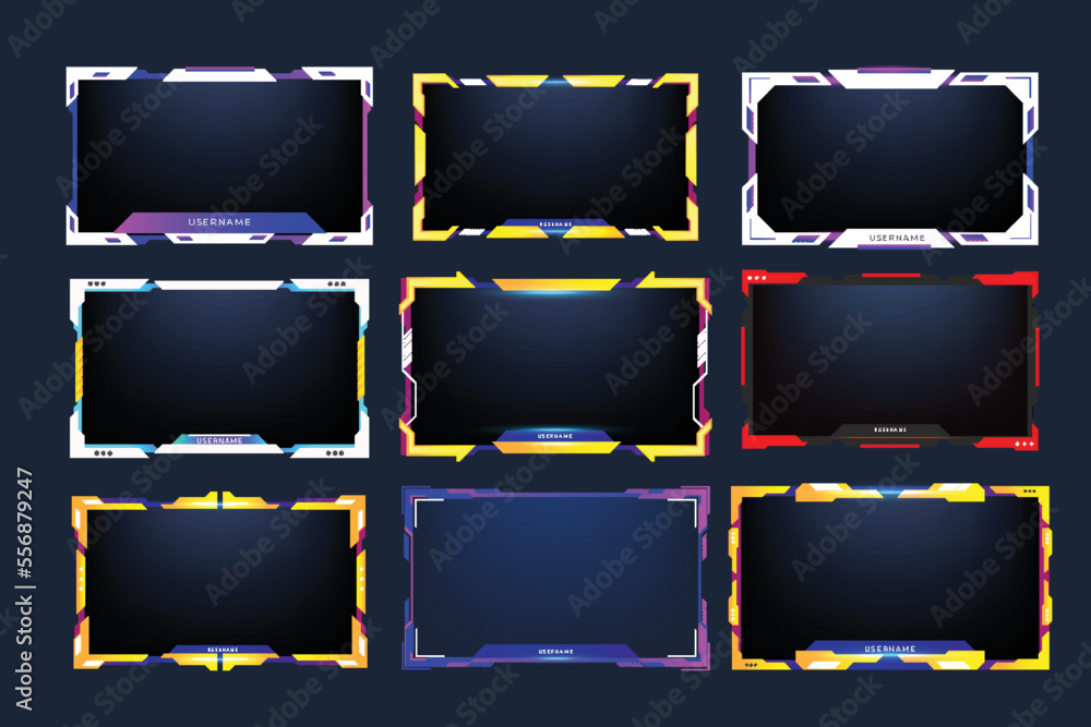 Vector de Stock Twitch stream overlay package including facecam overlay set, offline, starting ...